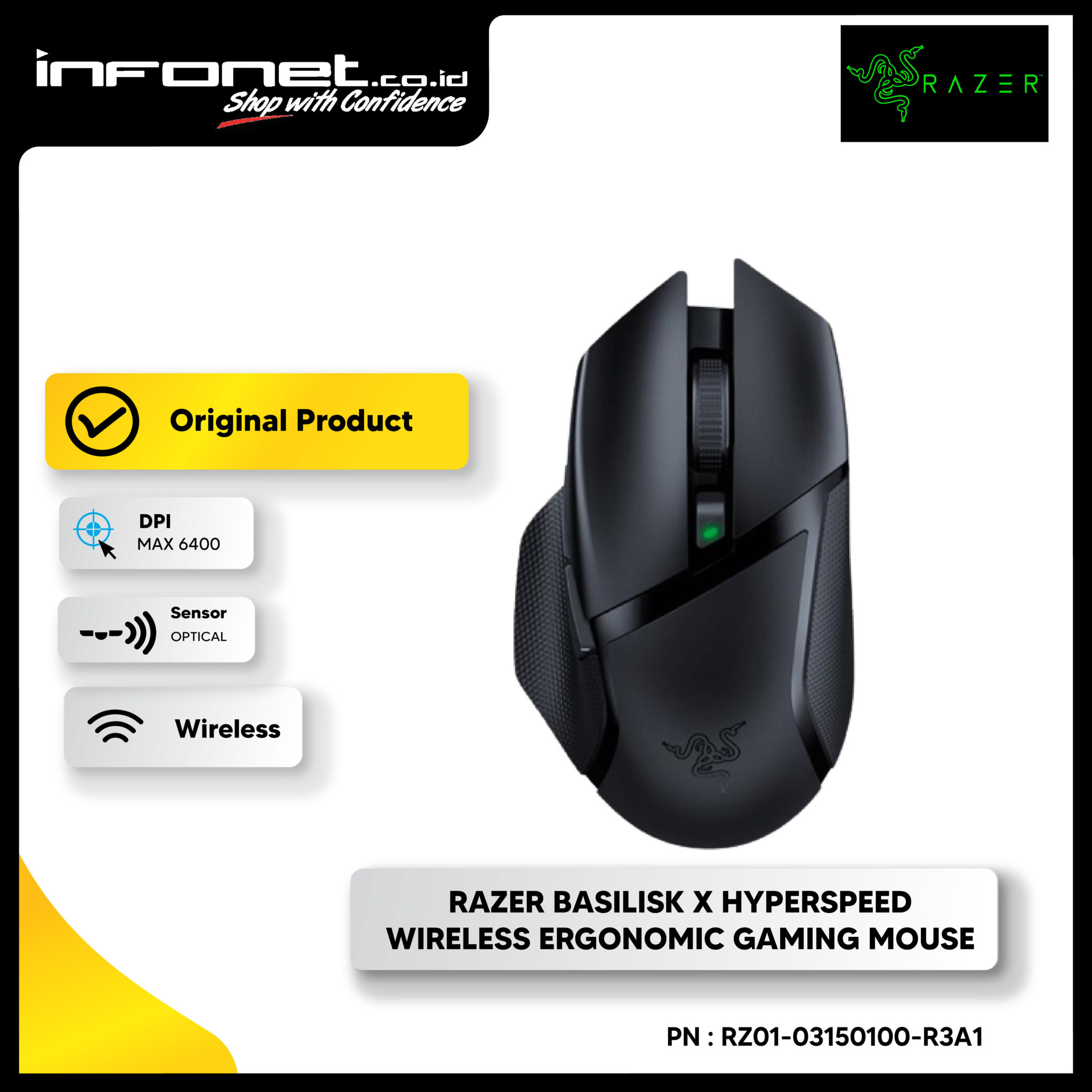 RAZER BASILISK X HYPERSPEED - WIRELESS ERGONOMIC GAMING MOUSE - Infonet